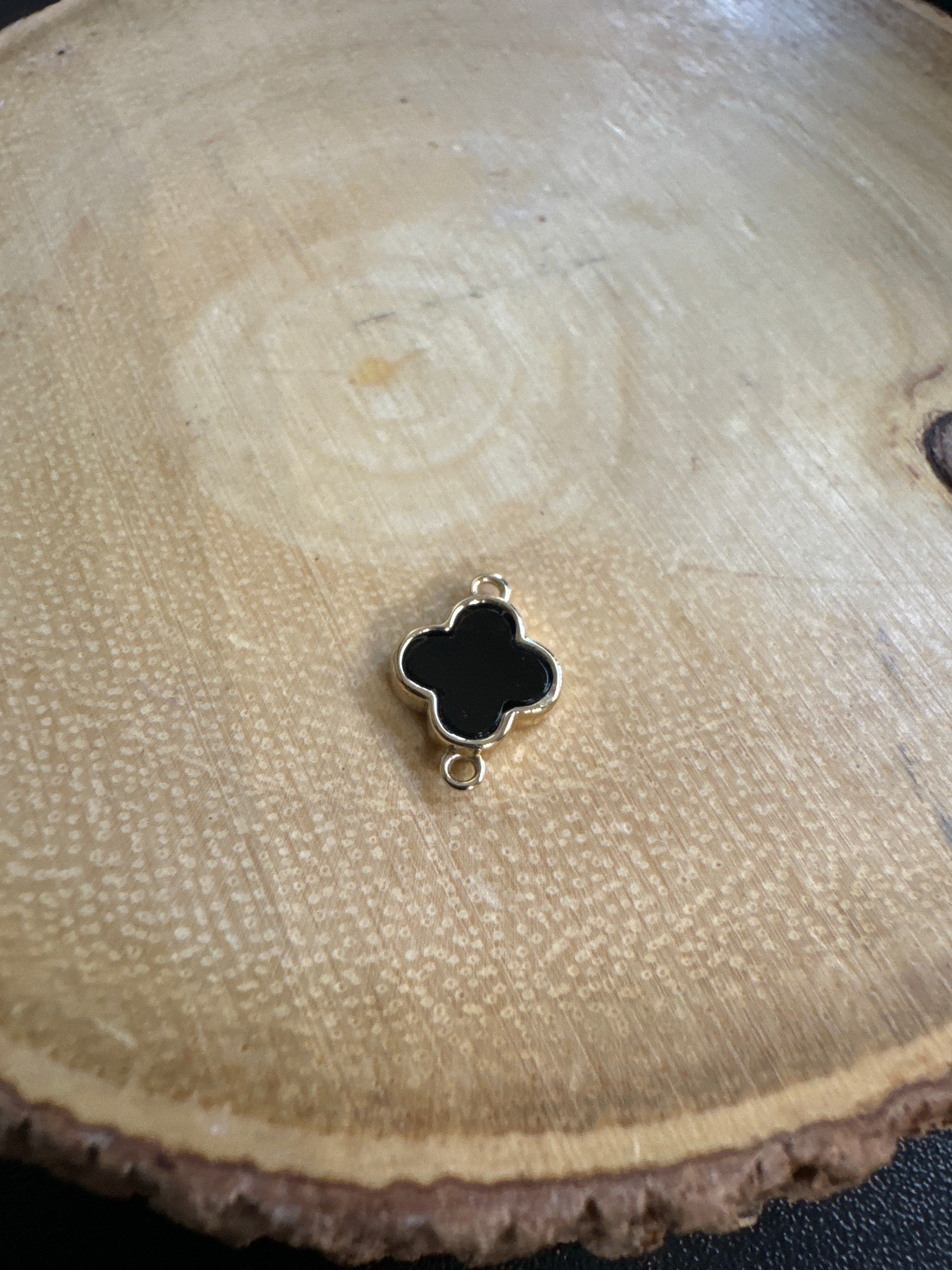 Solid Gold Clover 14k Real gold connector with black agate – Evermore ...